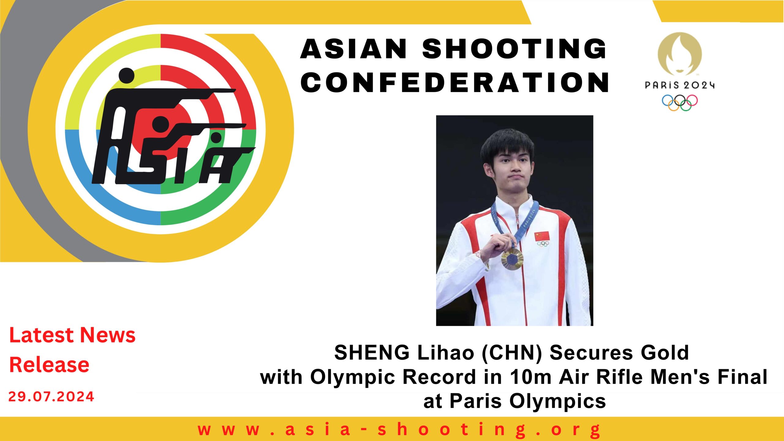 SHENG Lihao (CHN) Secures Gold with Olympic Record in 10m Air Rifle Men ...
