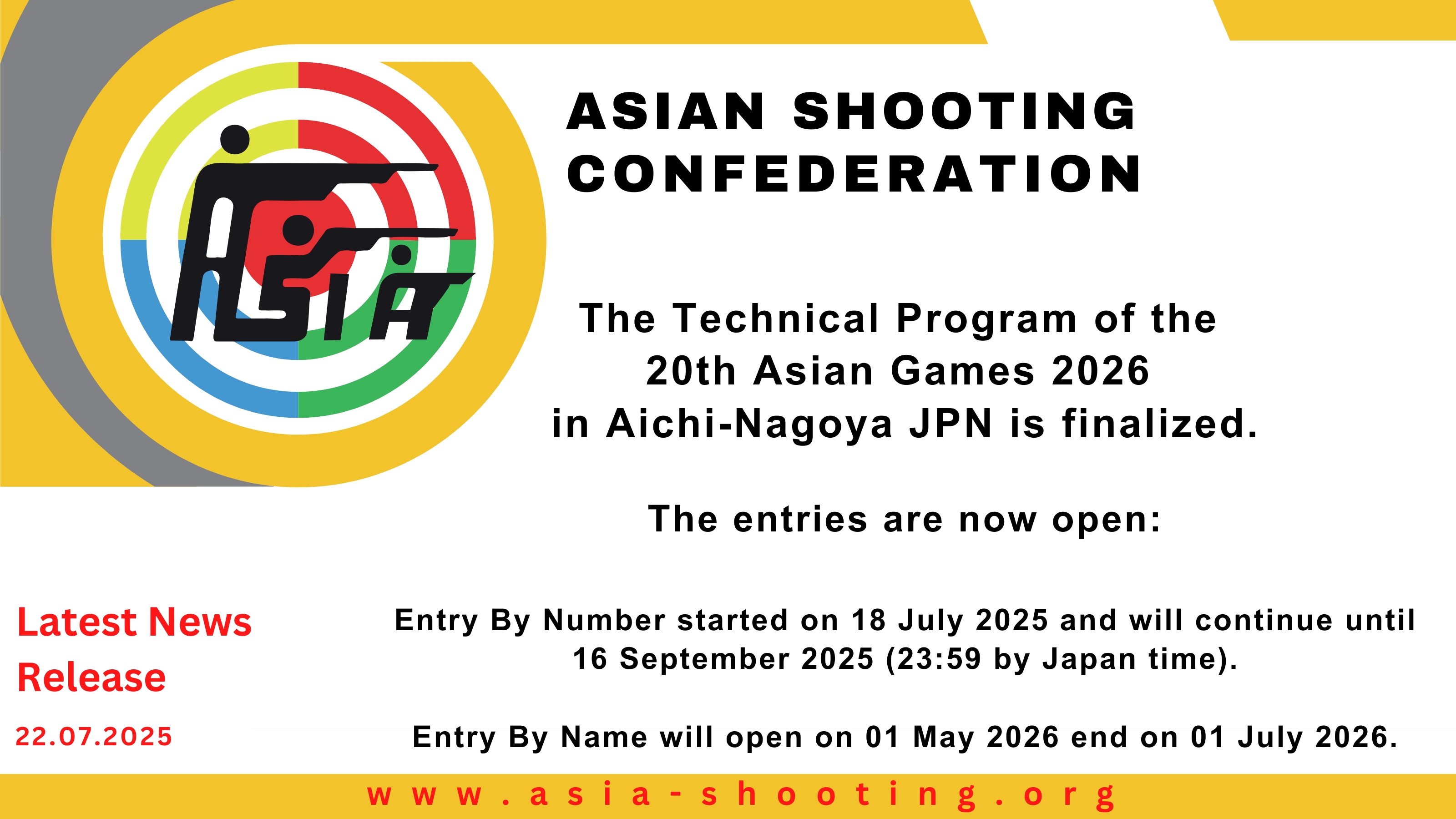 The Technical Program of the 20th Asian Games 2026 in Aichi-Nagoya JPN is finalized. - Asian ...