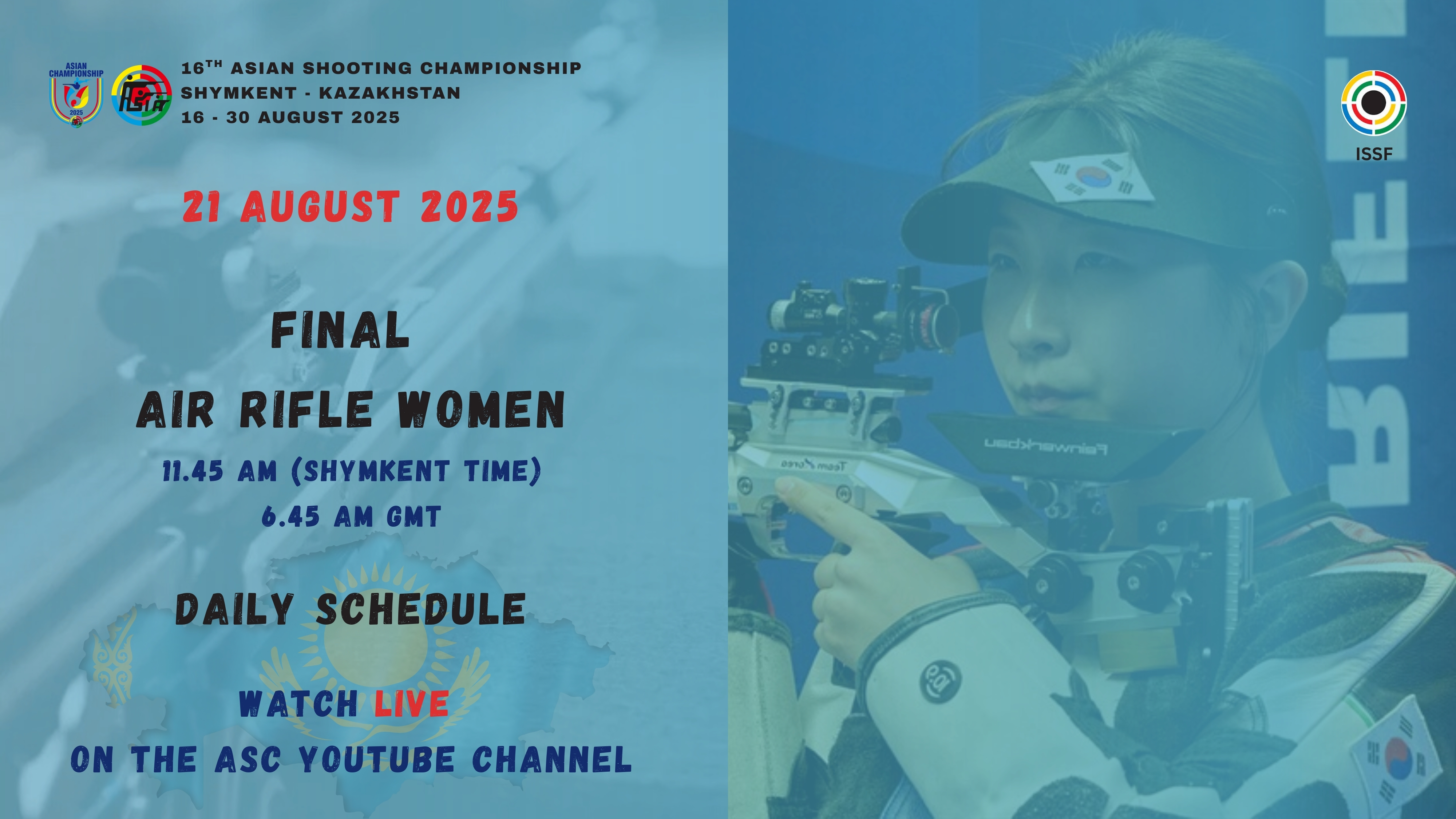 10m Air Rifle Women – Live on YouTube | Daily Schedule, 22 August 2025 - Asian Shooting ...
