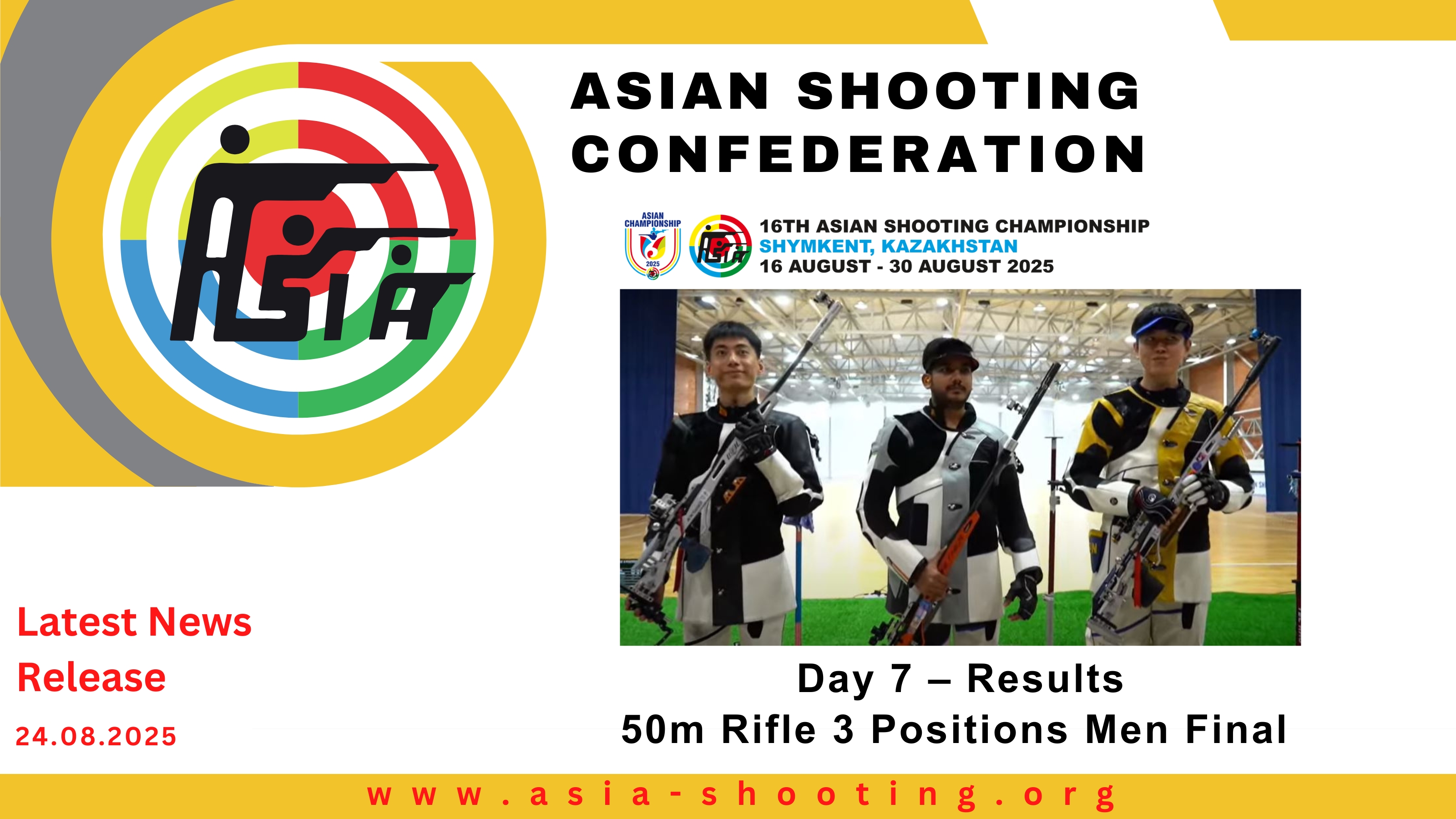 Day 7 – 50m Rifle 3 Positions Men Final Results | 16th Asian Shooting ...
