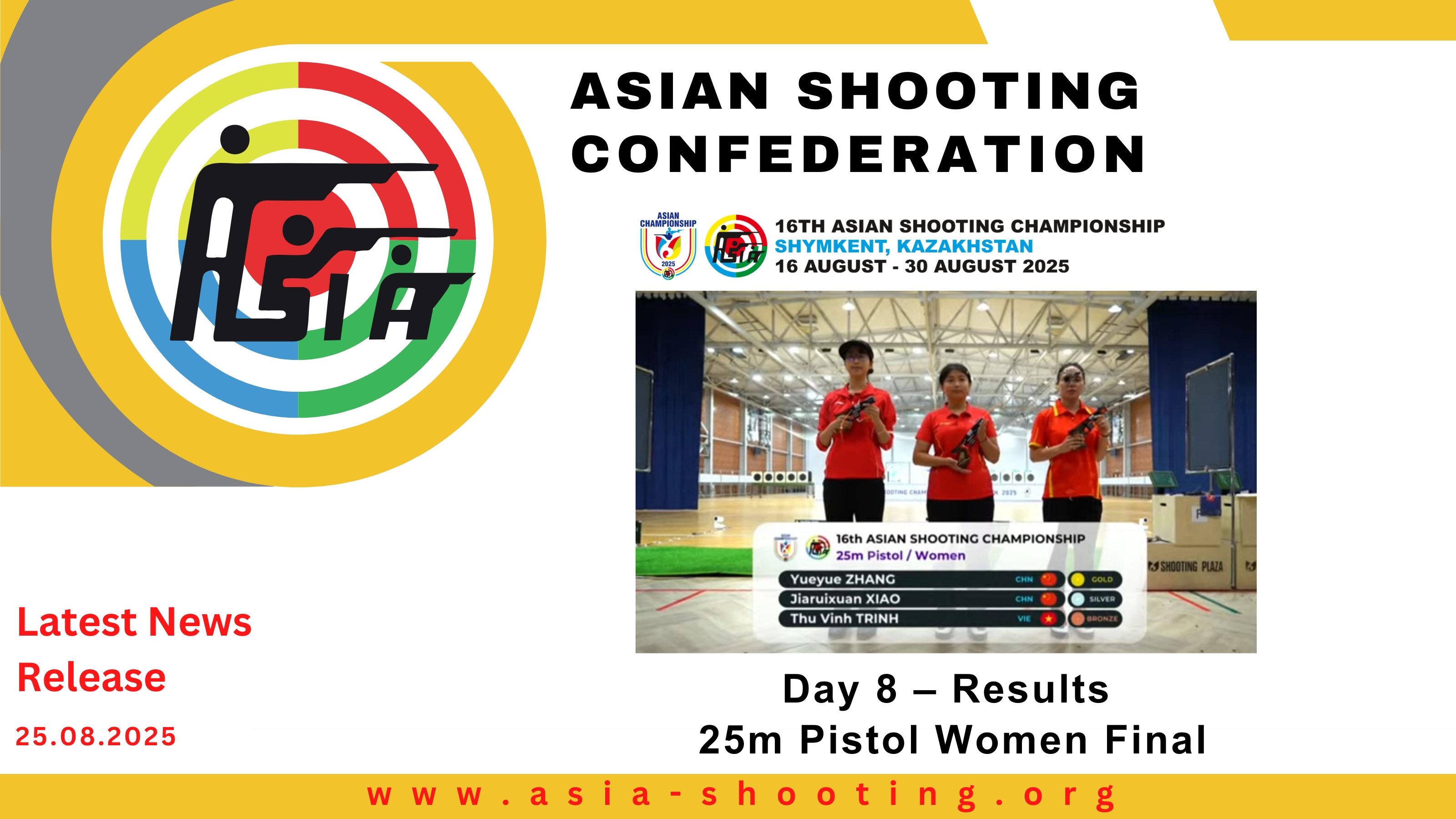 Day 8 – 25m Pistol Women Final Results | 16th Asian Shooting ...
