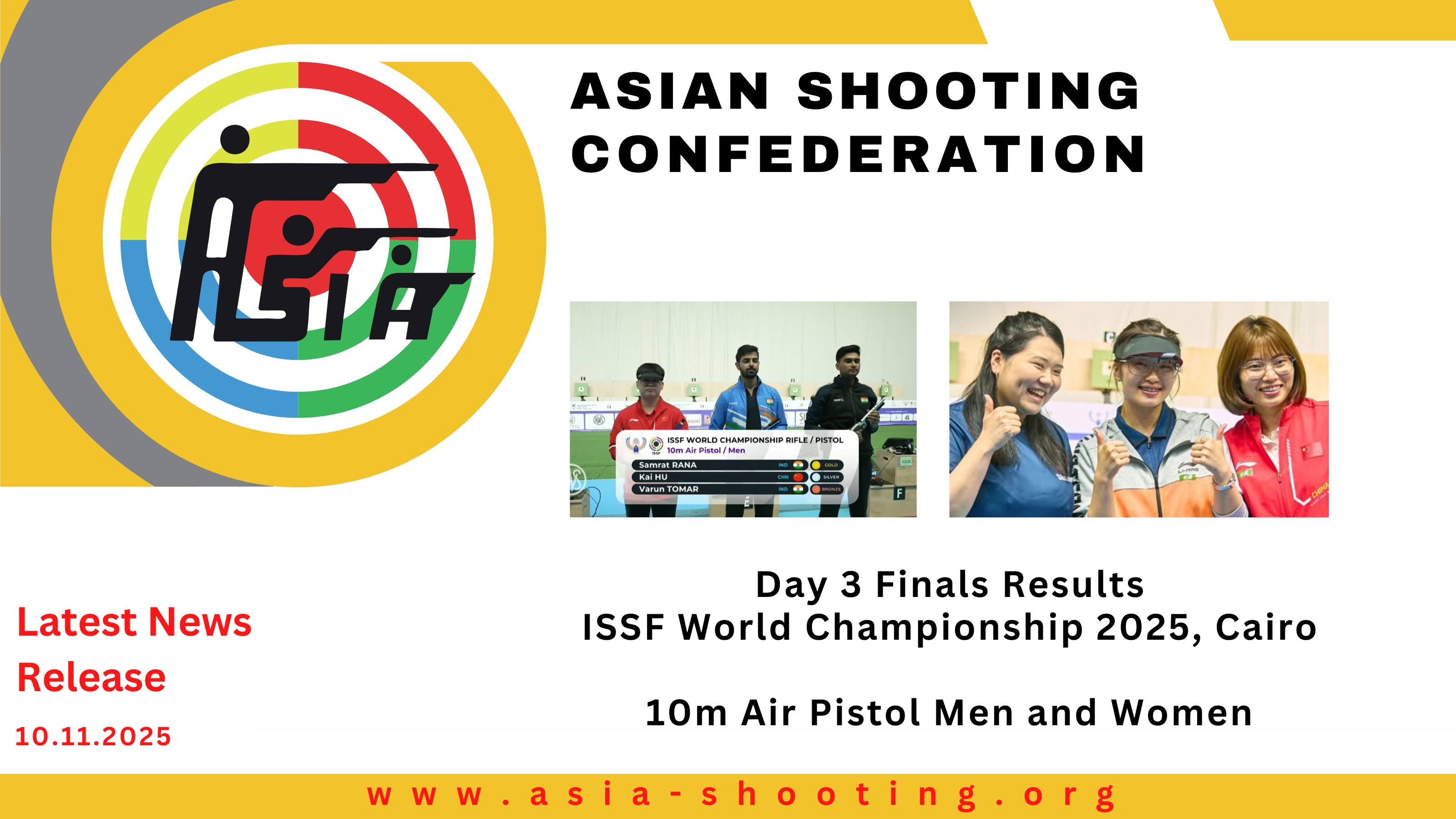 Day 3 Finals Results at ISSF World Championship 2025, Cairo - 10m Air ...